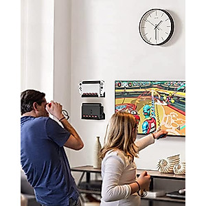 ZAONOOL Wall Mount for Nintendo Switch and Switch OLED, Wall Mount Kit Shelf Stand Accessories with 5 Game Card Holders and 4 Joy Con Hanger, Safely Store Your Switch Console Near or Behind TV (Black)