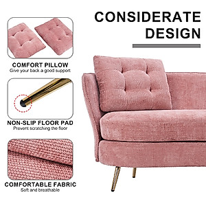 DERCASS Polyester Fiber Loveseat Sofa,Upholstered Couch with Golden Metal Legs Club 2-Seat Sofa for Living Reading Room Bedroom Apartment Small Space Dorm (Pink)