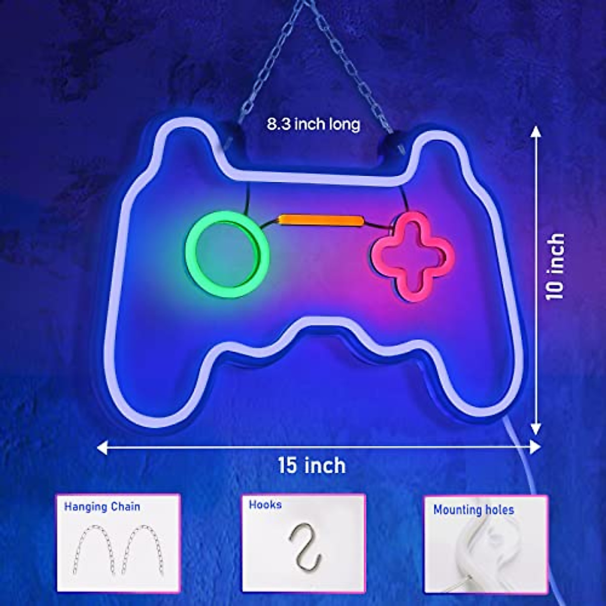 SOLIDEE Led Dimmable Neon Signs Wall Decorations For Living Room|Bedroom Gamepad Controller Shape Neon Sign Lights Game Room Decor Accessories Cool Teen Boys|Girls|Kids Gamer Gifts