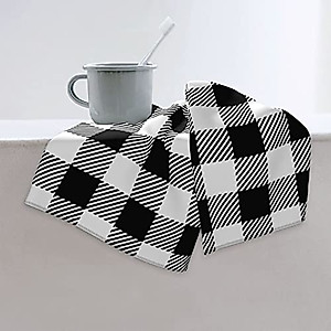QICENIT Black and White Plaid Highly Absorbent Hand Towels Ultra Soft Quick-Dry Bath Towel for Bathroom Kitchen Hotel Gym Spa Superfine Fiber(15.7" x 27.5")