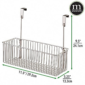 mDesign Metal Over Cabinet Bathroom Storage Organizer Holder or Basket - Hang Over Cabinet Doors - Holds Shampoo, Conditioner, Body Wash - Strong Steel Wire - Satin