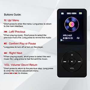 MP3 Player 32GB with Speaker Earphone Portable HiFi Lossless Sound MP3 Mini Music Player Voice Recorder E-Book HD Screen 1.8 inch Black Support up to 128GB