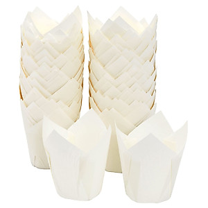 Juvale 100-Pack White Tulip Cupcake Liners for Wedding, Birthday Party, Parchment Paper Baking Cups and Muffin Wrappers for Baby Shower, Tea Party Decorations (2.2x3.15 in)