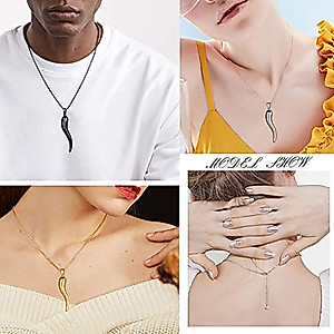 Hipunk Italian Horn Necklace Women Men - Lucky Cornicello Talisman Pendant 316L Stainless Steel Black Gun Plated Protection Amulet Chili Pepper Jewelry SP0064B