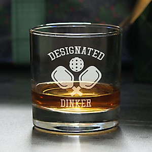 Designated Dinker - Whiskey Rocks Glass - Funny Pickleball Themed Decor and Gifts - 10.25 Oz Glasses