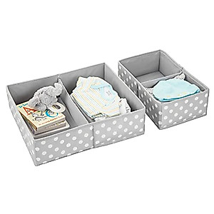mDesign Fabric Drawer Organizer Bins, Kids/Baby Nursery Dresser, Closet, Shelf, Playroom Organization, Hold Clothes, Toys, Diapers, Bibs, Blankets, Set of 2, 6 Pack, Gray/White Polka Dot