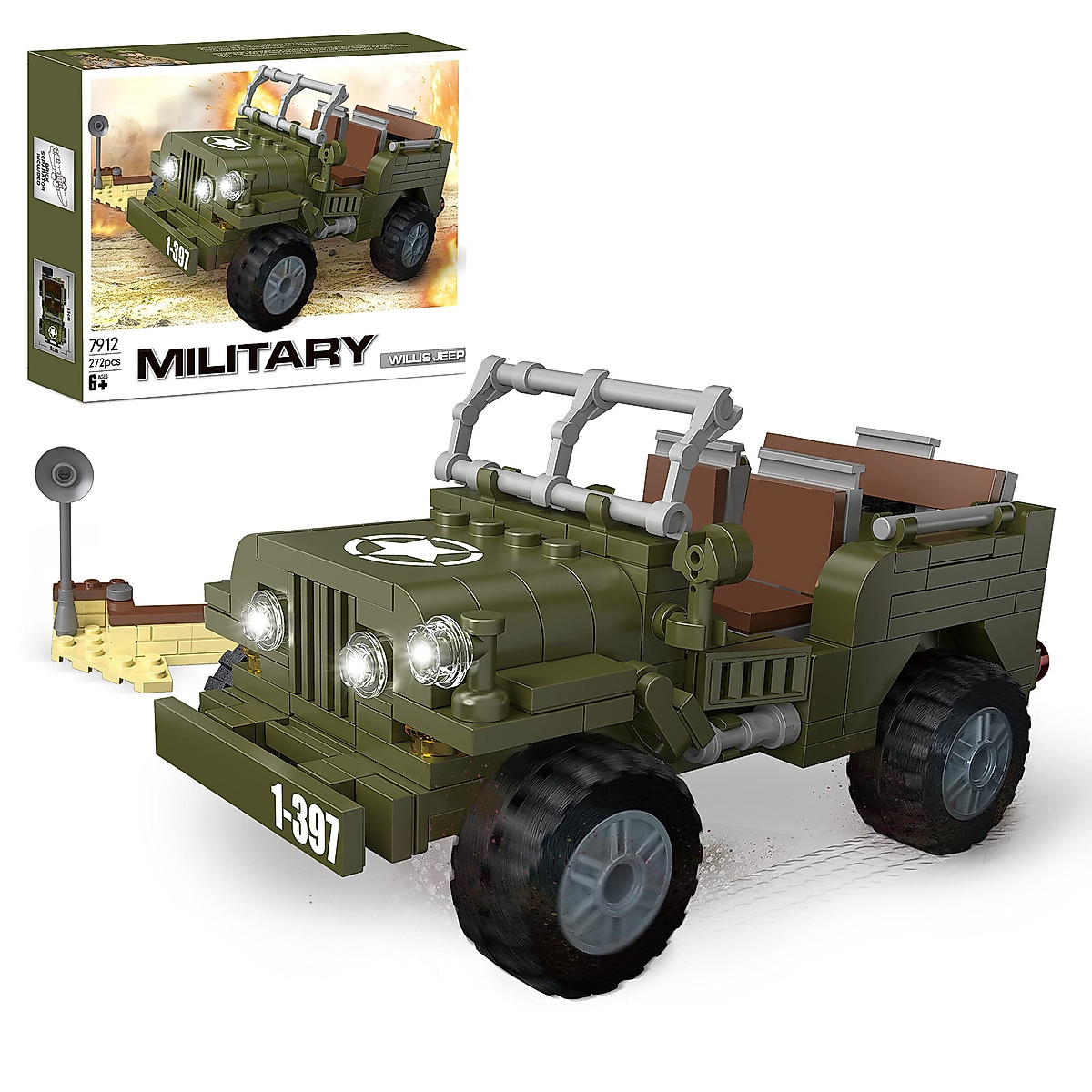 Olimond Toys Military Vehicle Building Sets Army Truck Building Kit WW2 Willys Car Model Building Toys for Kids Aged 6-12 (272 pcs)