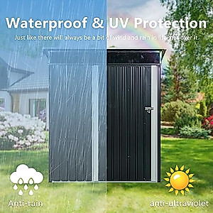 Outdoor Storage Shed 5 x 3 FT, Galvanized Metal Garden Shed with Sliding Door and Air Vents, Weather-Resistant Outdoor Storage Clearance for Backyard Patio Lawn Deck (Black)