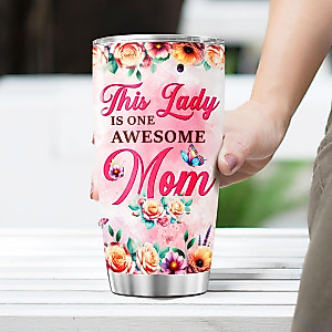JENOIS Lady Mom Butterfly, Mothers Funny Coffee Floral Day Flower Handle Tumblers Mama Cups Mother For Women Insulated, Tumbler 20 Oz With Lid And Straw, Mom Gifts