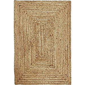 KEMA Jute Braided Area Rug, 4x6 Feet (48x72 Inches) - Rustic Vintage Braided Reversible Rectangular Rug, Shag Rugs for Bedroom, Jute Kitchen Rug, Living Room Rugs, Floor Rug