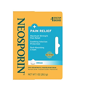 Neosporin + Maximum-Strength Pain Relief Dual Action Cream, First Aid Topical Antibiotic & Analgesic Cream for Wound Care of Minor Cuts, Scrapes & Burns, Polymyxin B & Pramoxine HCl, 1 oz