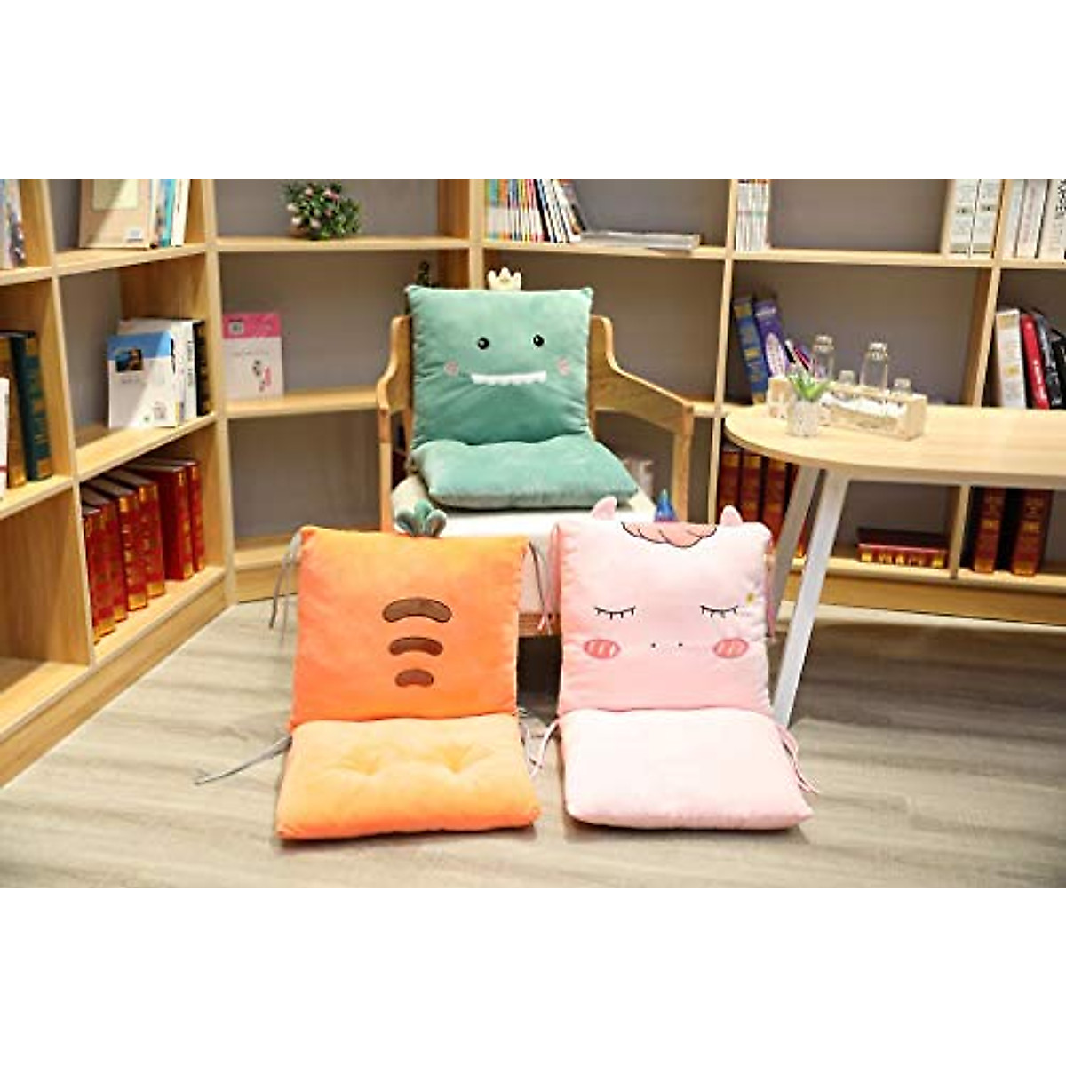 ChezMax Chair Cushion Plush Seat Cushion Back Cushion with Ties, Detachable Thickened Desk Chair Pads, Cartoon Waist Pillow Cushion Decor for Chair Car Office Patio Wheelchair, Cartoon Unicorn