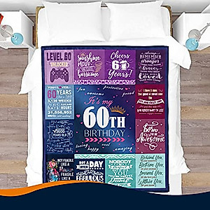 60th Birthday Gifts for Women Blanket 60x50in, 60th Birthday Gifts for Her, 60th Birthday Decorations for Women, 60 Year Old Birthday Gifts for Women Sister Wife Mom Grandma Soft Warm Throw Blanket