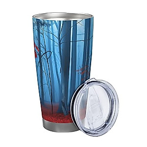 Tangopi Red Leaves Misty Forest 20 oz Tumbler with Lid and Straw Insulated Travel Coffee Mug Reusable Spill Proof Coffee Cups Stainless Steel Water Bottle for Hot and Cold Drinks
