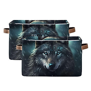YETTASBIN Wolf Storage Basket 1PC, Large Collapsible Toys Clothes Organizer, Long-Lasting Canvas Storage Bin with Handle for Shelves Closet Laundry Home Office Decor