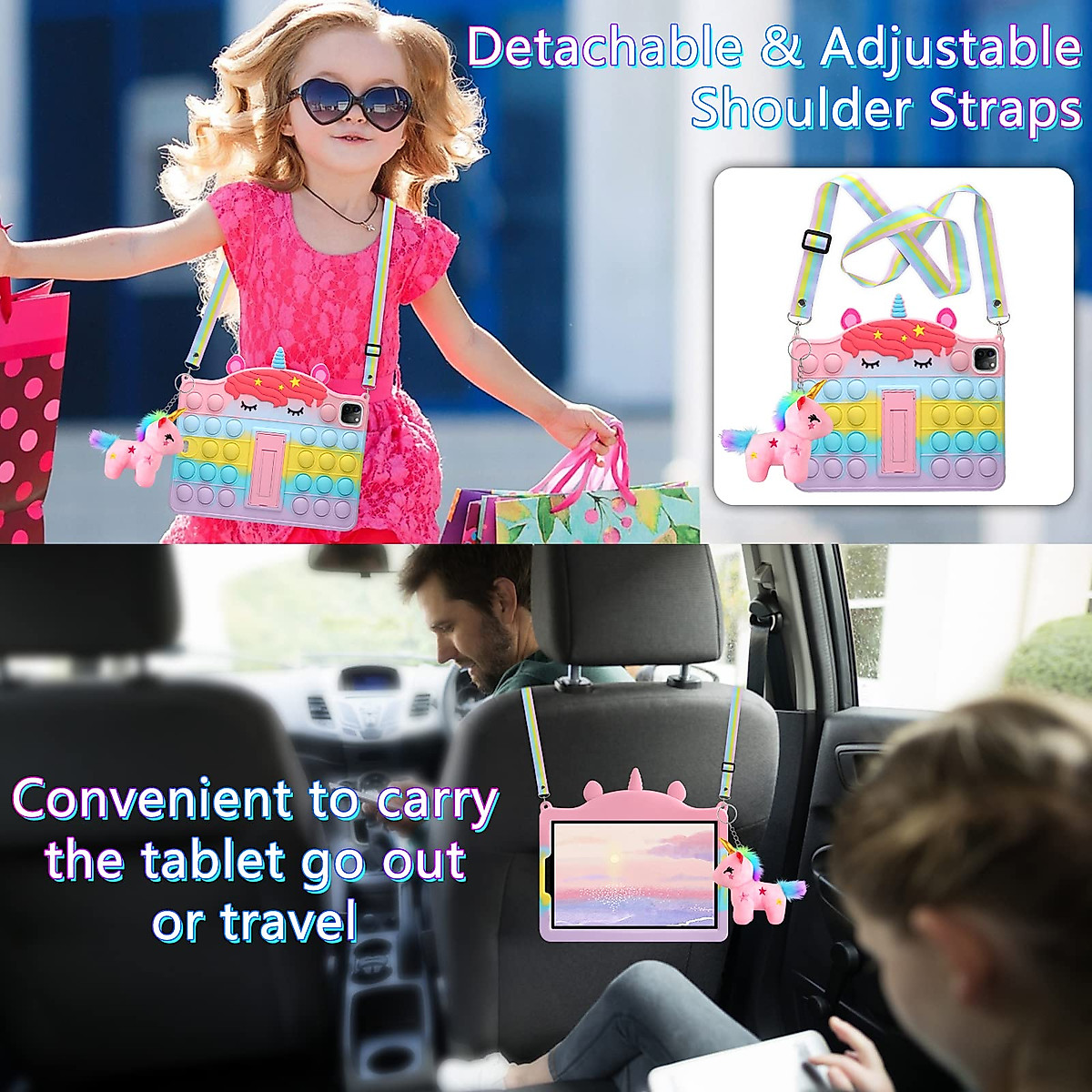 WESADN for iPad Pro 11 Inch Case 2022/2021/2020/2018 4th 3rd 2nd Gen with Kickstand Lanyard Keychain Silicone Fidget Bubble Case for Girls Women Cute Pop Protective Tablet Cover for iPad Pro 11 inch