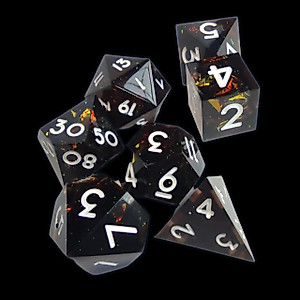 FOXBITE Sharpe Dice 7 DND Dice Sets Polyhedral Teal Swirl Black with Sequins Inside with Gorgeous Box Case for DND Dungeons and Dragons (Teal Swirl Black with Sequins) (Changeling)