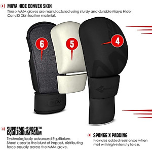 RDX MMA Hybrid Sparring Gloves, Maya Hide Leather, Open Ventilated Palm, Padded Mitts Martial Arts Kickboxing Muay Thai Training Cage Fighting, Men Adult, Punching Bag and Pads Workout