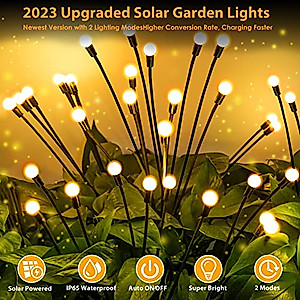 OZS Upgraded 2pack Total 16LED Solar Garden Lights - Solar Firefly Lights Outdoor, Solar Swaying Light, Sway by Wind, Solar Lights Outdoor Waterproof for Garden Patio Pathway Decoration (Warm White)