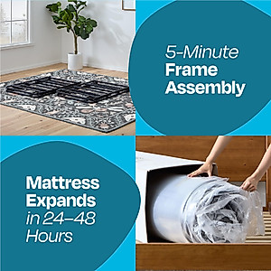 Linenspa 8” Memory Foam and Innerspring Hybrid Mattress + 14” Black Metal Platform Bedframe – Full Mattress + Metal Folding Full Bedframe