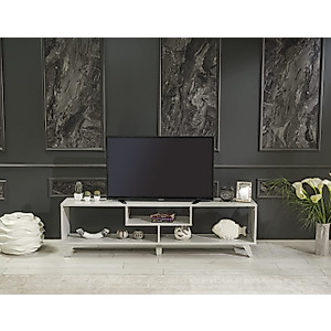 Petfu Mid Century Modern 67'' TV Stand,Media Console,Open Shelving,Entertainment Centre TV Unit for 65'',55'',50'',40'',Living Room,Bedroom,Entertainment Place,Solid Wood,Grey