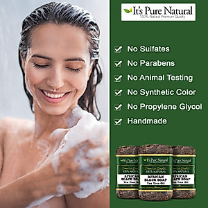 It's Pure Natural African Black Soap Bars with Tea Tree (Pack of 3) Organic Raw Soap for Face & Body, Acne Treatment & Dark Spot Remover [Made in Ghana]