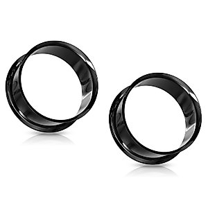 Pierced Owl Black Double Flared Tunnel Plugs in 316L Surgical Steel with Titanium IP, Sold as a Pair (25mm (1"))