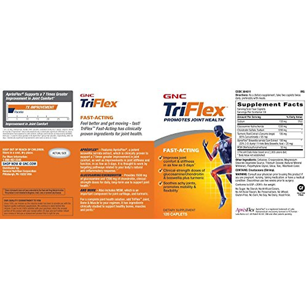 GNC TriFlex Fast-Acting | Improves Joint Comfort and Stiffness, Clinical Strength Doses of Glucosamine/Chondroitin and Boswellia- Plus Turmeric | 120 Caplets