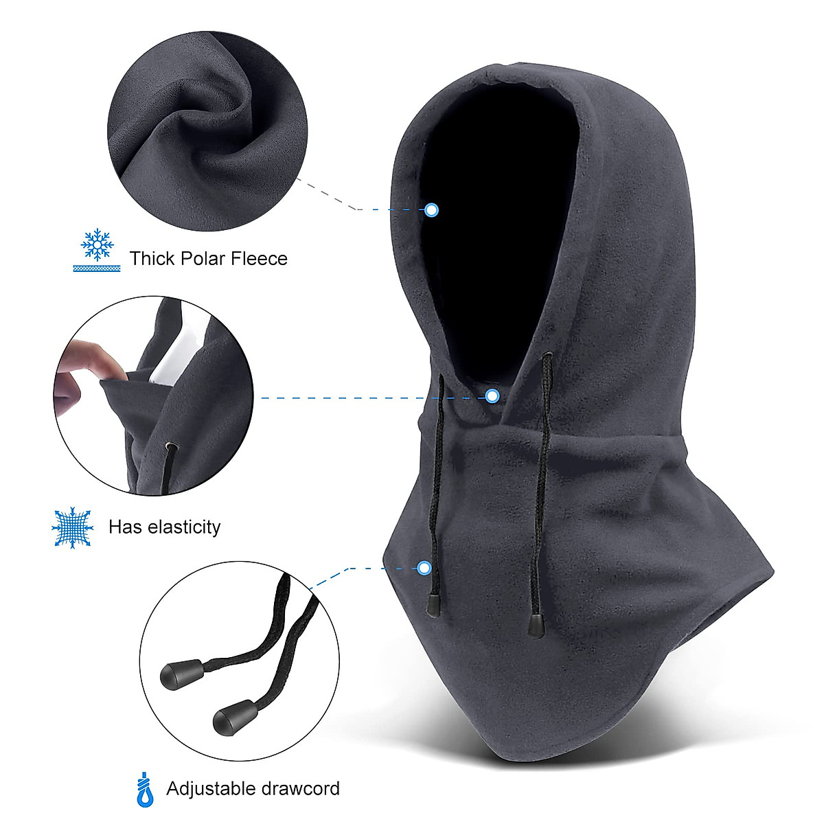 BINE Mens Winter Hat Cold Weather Face Mask Balaclava Hood Outdoor Sports Balaclava Windproof Gray