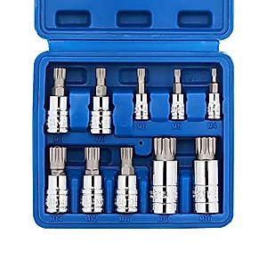 CASOMAN 10PCS 1/4-Inch, 3/8-Inch & 1/2-Inch Drive XZN Triple Square Spline Bit Socket Set, M4-M18, 12 Point Tamper Proof, Cr-V Sockets and S2 Steel Bits