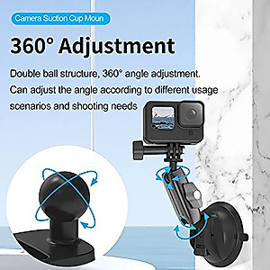 REYGEAK Suction Cup Car Mount with Phone Holder with 1/4 Thread, Windshield Dashboard Vehicle Attach for GoPro Max Mini Hero 11 10 9 8 7 6 Insta360 DJI Action AKASO Accessories(Aluminum Alloy)