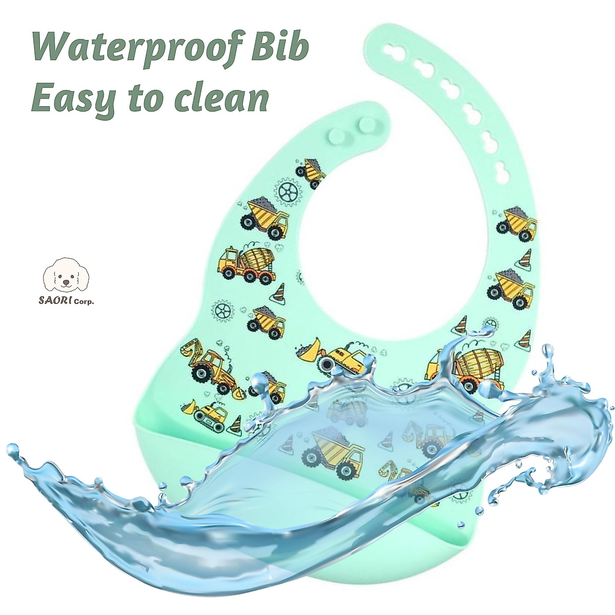 SAORI Corp. Silicone Feeding Bibs |Silicone Bib, Unisex, Storage Pocket | Dishwasher Safe Waterproof Adjustable. Flexibles(Santa)