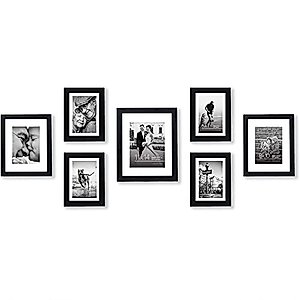 Americanflat 7 Pack Black Gallery Wall Frame Set - Includes One 11x14 Frame, Two 8x10 Frames, and Four 5x7 Frames - Picture Frames Collage Wall Decor with Shatter Resistant Glass and Hanging Hardware