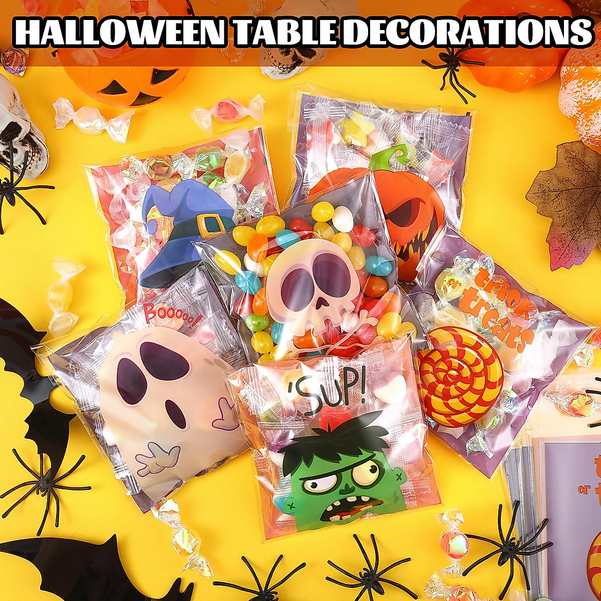Joottuan 300 Pcs Halloween Cellophane Treat Bags Clear Self Adhesive Candy Bags Plastic Cookie Bags for Party Favors Supplies Halloween Decoration