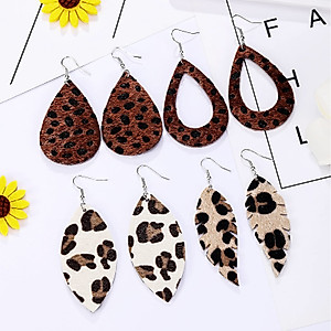 20 Pieces Petal Leather Earrings Leopard Print Earrings Teardrop Dangle Earrings