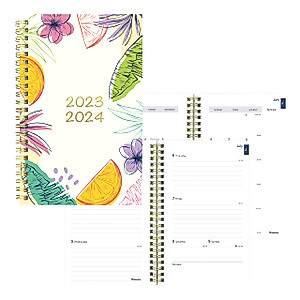 Blueline Essential Academic Weekly/Monthly Planner, 13 Months, July 2023 to July 2024, Gold Twin-Wire Binding, Poly Cover, 8" x 5", Tropical Design, Citrus (CA114PM.02-24)