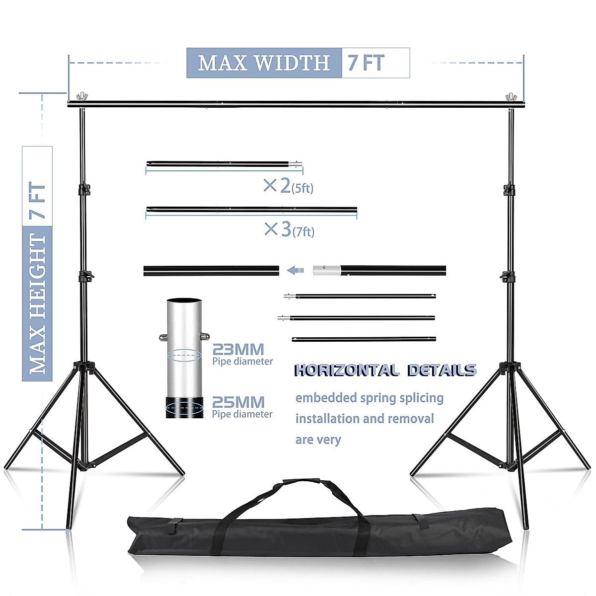 Walk Fly Backdrop Stand, 2x2m Adjustable Photography Muslin Background Support System Stand with Spring Clamps for Photo Video Studio Shooting, Christmas Parties Wedding