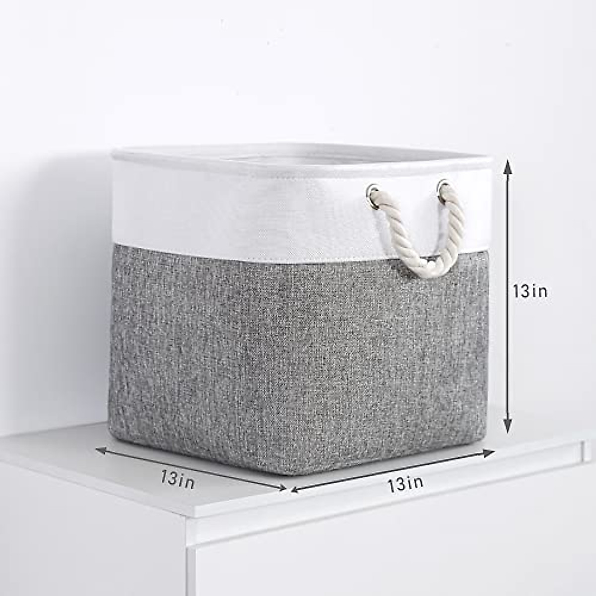 Cozyaver Storage Baskets for Shelves, 13x 13x 13 inch Fabric Cube Organizing Closet Nursery Toy Decorative Linen Organizers with Cotton Handles, 3 Pack White and Grey