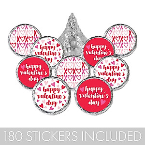 Valentine's Day Stickers for Kids, Valentine Label Stickers for Chocolate Kisses Candy - 180 Count