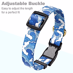 Rnivvi Dog Collar for Small Dogs, Cute Heavy Duty Adjustable Puppy Collar with Quick Release Buckle for Boy Girl & Female, Pet Accessories for Walking Running, S Length 3/4" Width, Japanese Style Wave