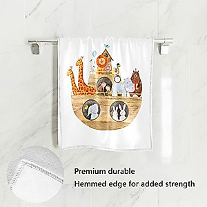 Cute Noah's Ark Animals Hand Towels Giraffe Lion Rabbit Kitchen Towels Washcloths Fingertips Towels Dish Towel for Bathroom Sports Spa Gym Yoga Guests Hotel 30 X 15Inch