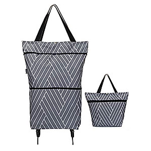 Reusable Grocery Bags with Wheels Foldable Shopping Bags - Waterproof & Strong(Grey Line)