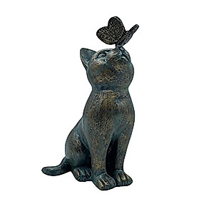 XZJMY Garden Decor Statues,Cat Figurines Gifts with Butterfly,8" Scarecrow for Garden - for Indoor Outdoor Home Or Office,Garden Statues Decor