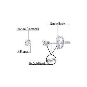 VERY VERY Small Miniscule 0.04CTTW Round Natural Diamond Stud (IGI Certified 0.70 ct & up) Plus Quality Screw Back Earrings in 14k Solid White Gold, 0.04 Ctw - 2.00 Ctw)