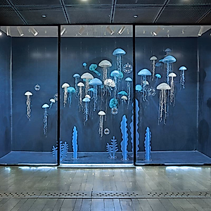 O&M Hanging Jellyfish Decoration, Marine Theme Birthday Party Decorations, Shop Window Supplies, Aquarium Props (Small, Blue)