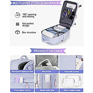 Getravel Travel Backpack for Women, Airline Approved Carry On Luggage As Personal Items, 17.3 inch Laptop Backpack, Waterproof Weekender Bag, Hiking Backpack(Purple)