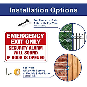 Emergency Exit Only - Security Alarm Will Sound If Door Is Opened Sign, 2 Pack, 10 x 7 inch .40 Rust Free Aluminum, UV Protected, Weather Resistant, Waterproof, Durable Ink, Easy to install