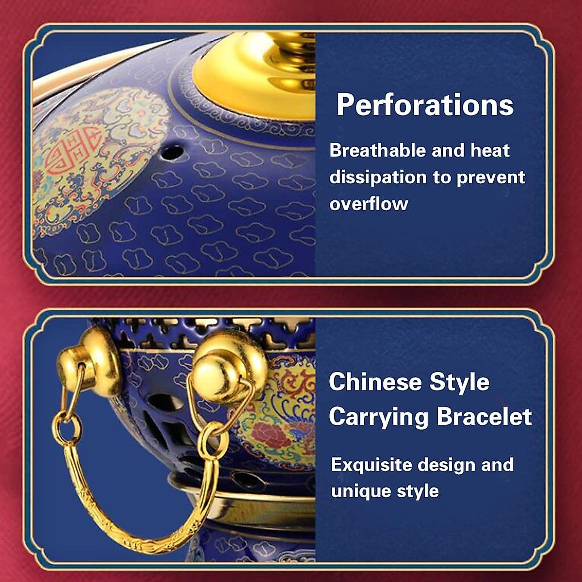 Chafing Dishes Single Person Small Hot Pot Cloisonne Copper Hot Pot, Commercial Household Cooking Pot, Anti Scalding Handle (Color : Yellow, Size : 20.5 * 25cm)