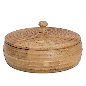 Indian Kitchen Roti Holder Box Pancake Keeper Serveware Hot Pot Casserole Dish With Lid Home Kitchen Dining Decor, Natural Brown, 9 x 3 Inches
