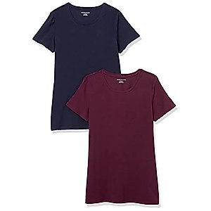 Amazon Essentials Women's Classic-Fit Short-Sleeve Crewneck T-Shirt, Pack of 2, Burgundy/Navy, Large